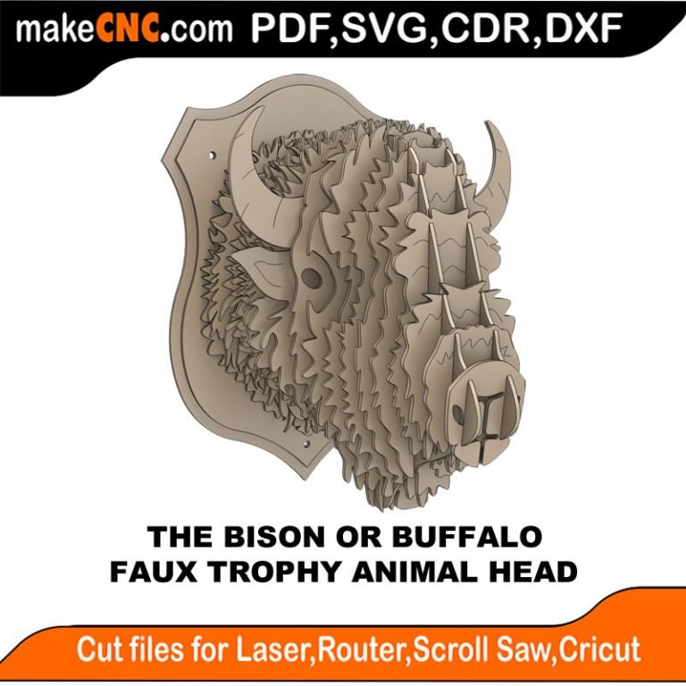The Trophy Faux Bison Head : 3D Puzzle, Laser Cut, Scroll Saw, CNC ...