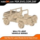 Willy's Jeep - Vehicle Series : 3D Puzzle, Laser Cut, Scroll Saw, CNC ...